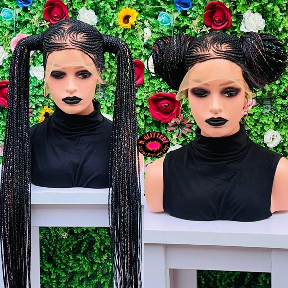 D.GLITTERZ | Hair | African Braided Two Ponytail Conrow Wig On Full ...